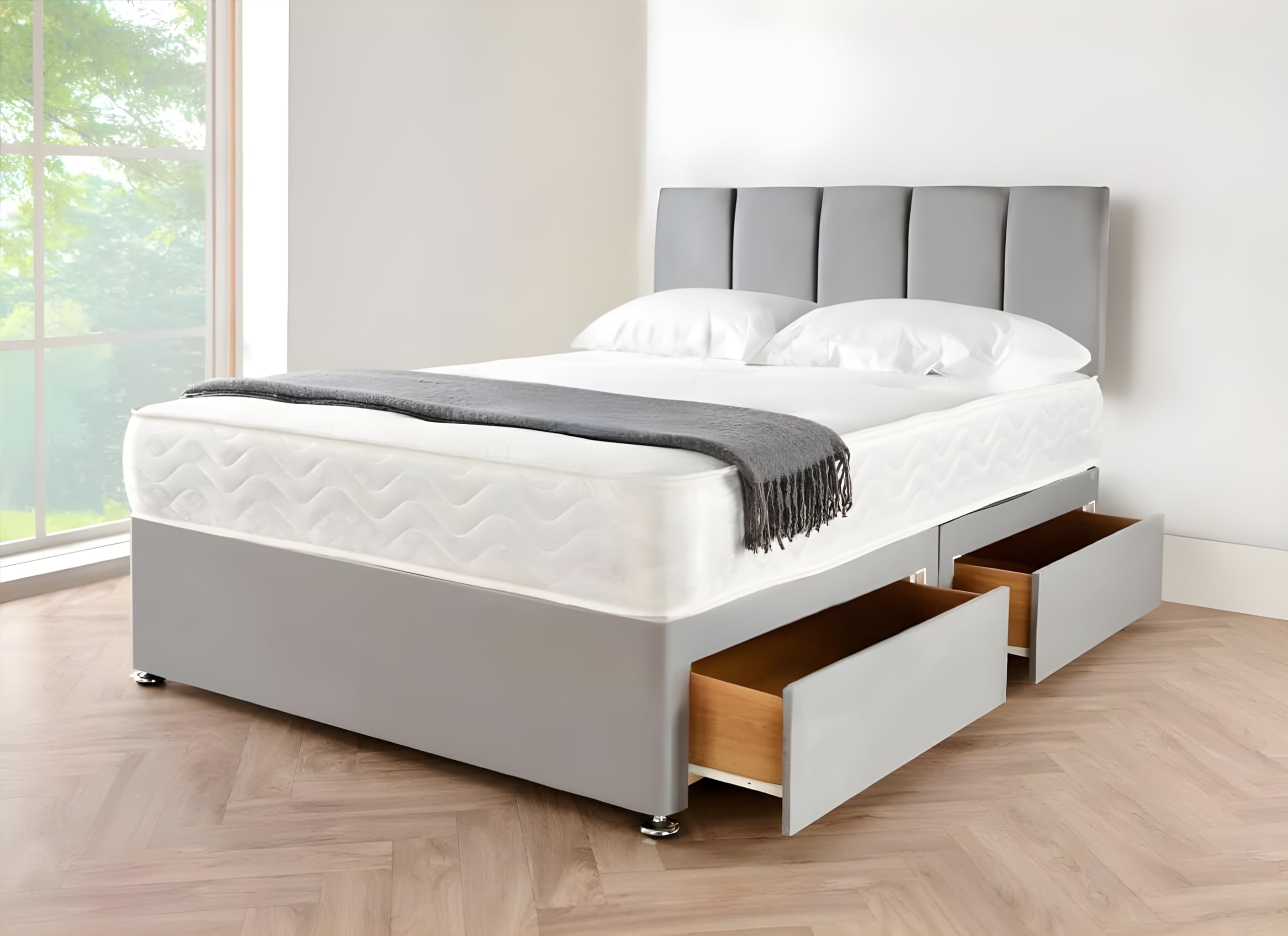 Divan Beds Deals | Grey Suede Fabric Divan Bed | Vertical Liner ...