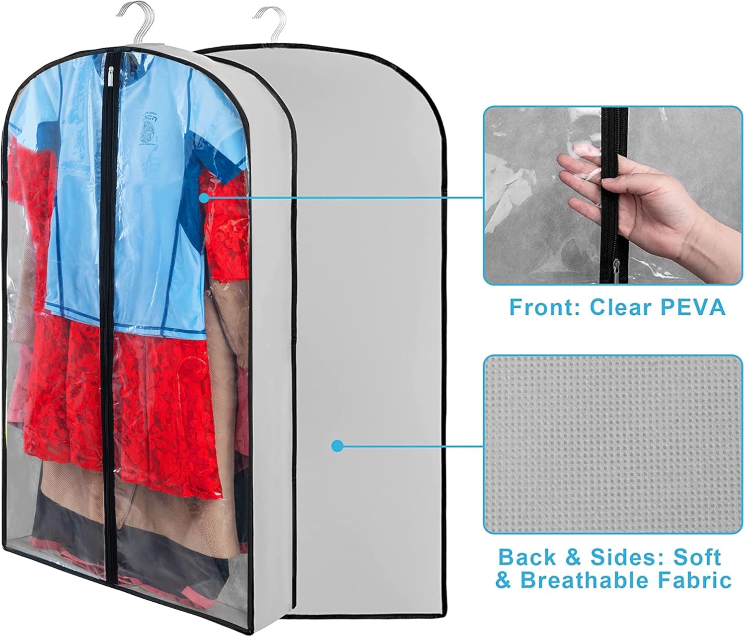 4 Pack Clothes Covers with Zip, 40″ (102cm) Garment Bags Clothes ...