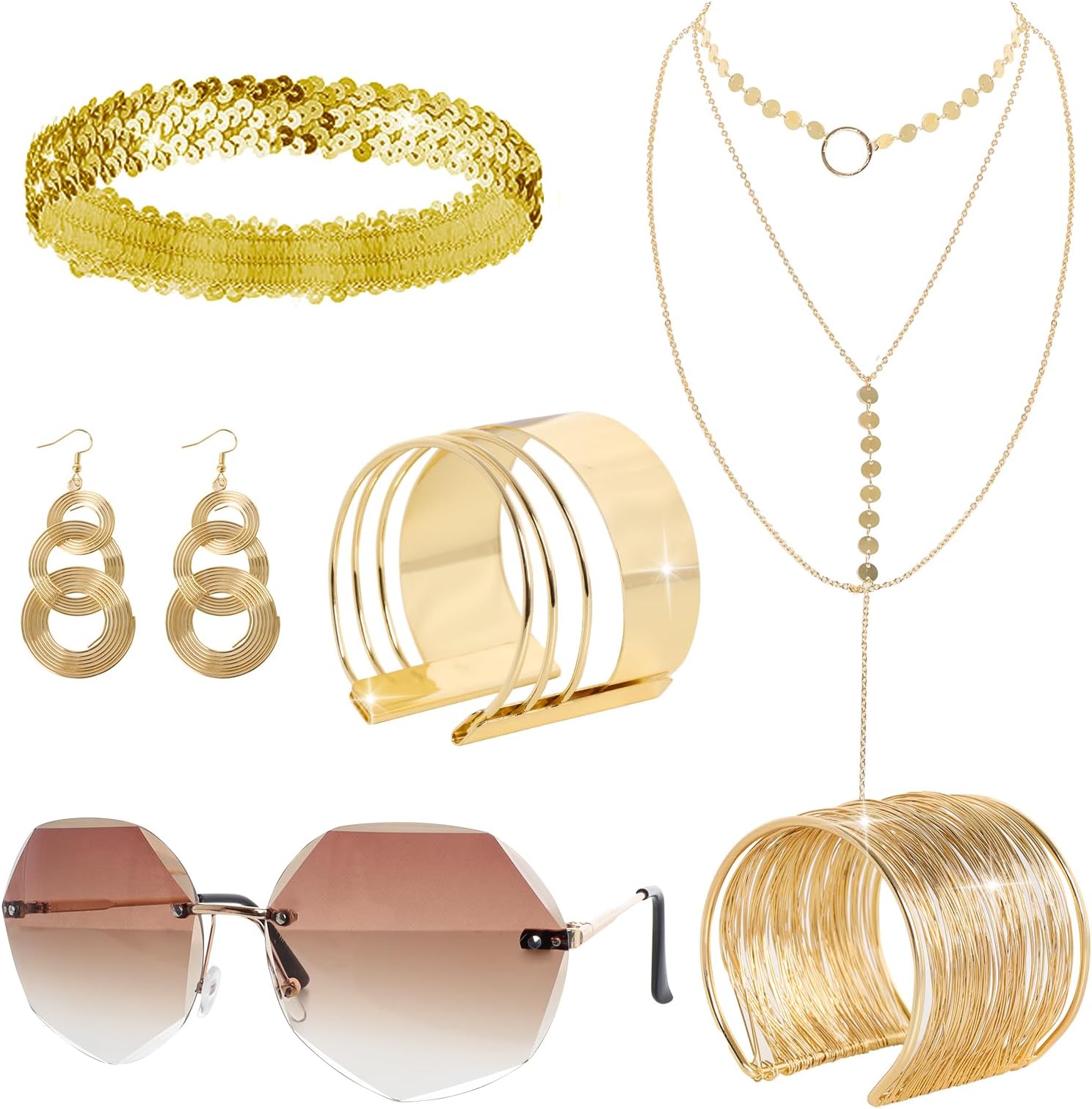 Amazon.com: Beupy 7 Pcs Gold Disco Set 1970s Disco Accessories Disco ...