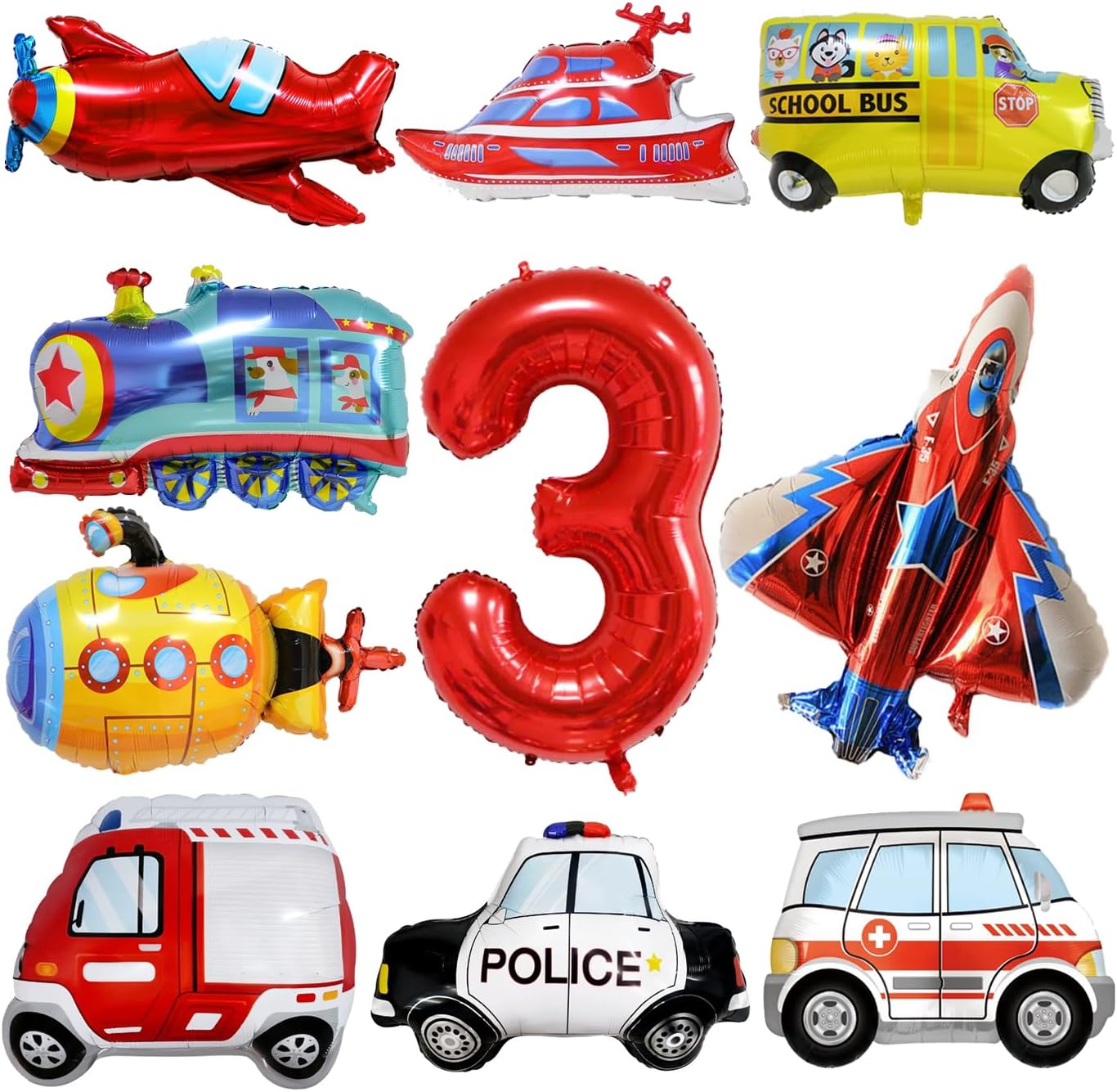 Amazon.com: 10pcs Transportation Balloons,Truck Plane School Bus Fire ...