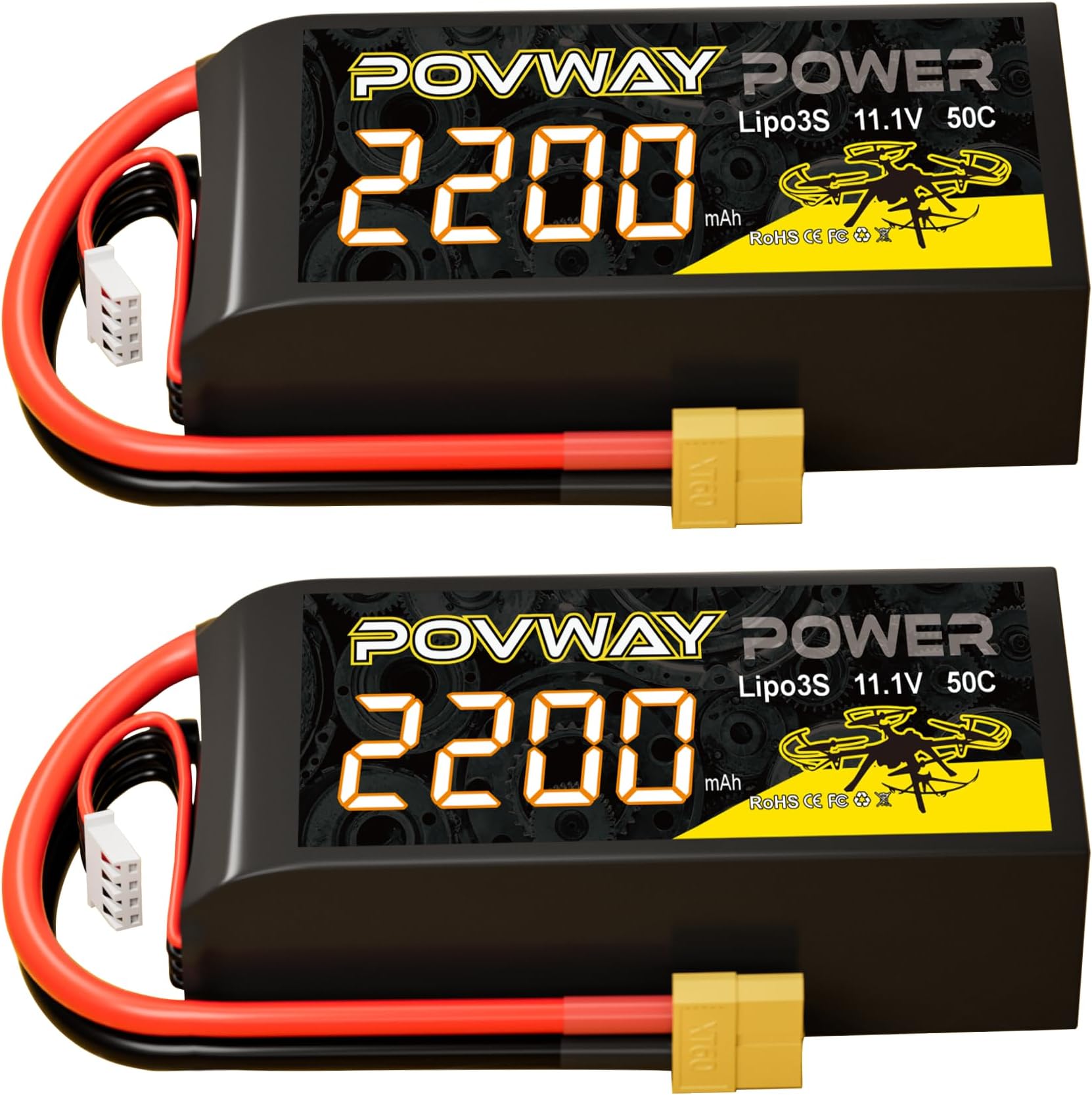 Amazon.com: POVWAY 3S Lipo Battery 50C 2200mAh 11.1V Shorty Lipo ...