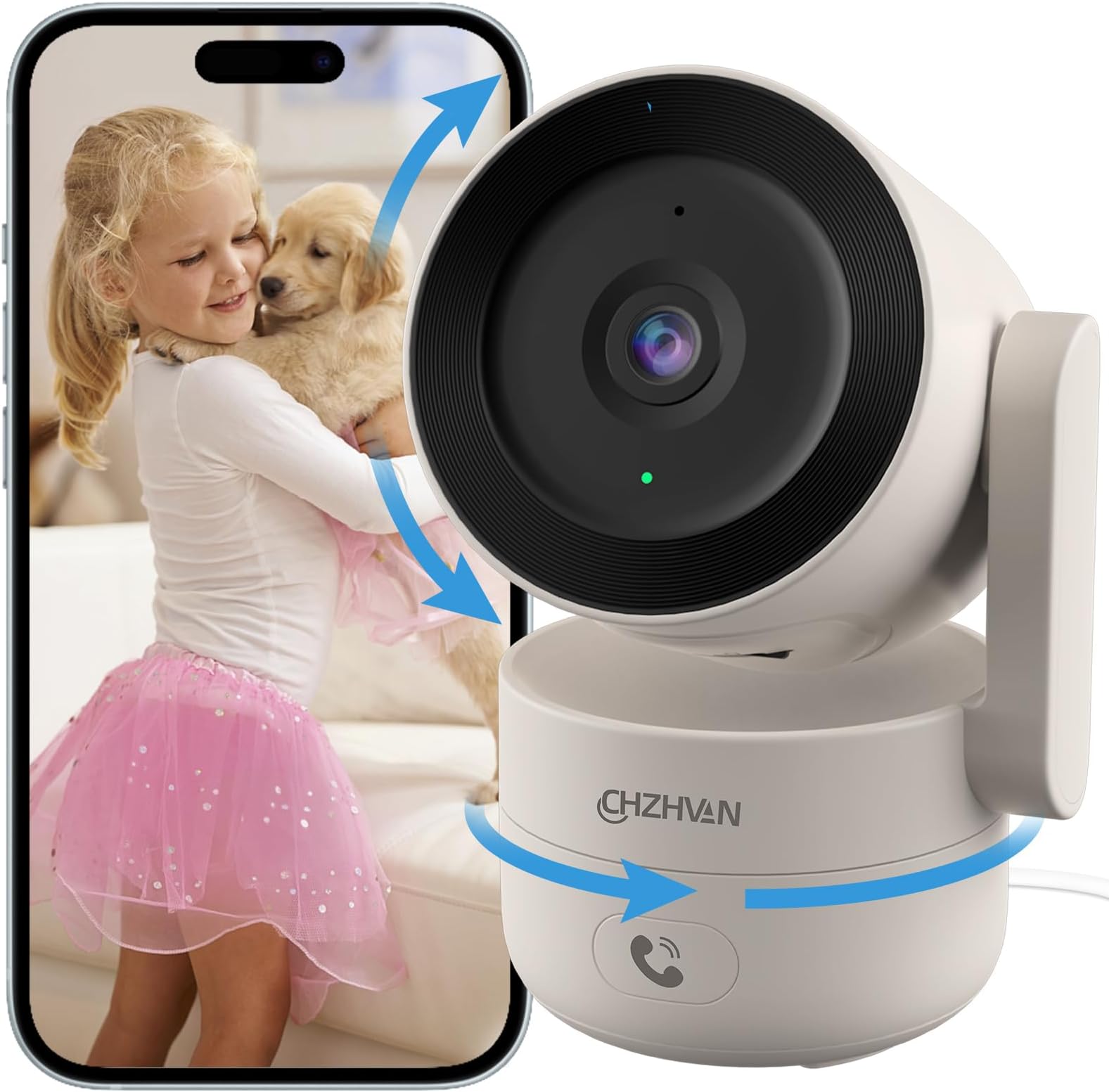 Amazon.com : CHZHVAN Camera for Home Security Indoor, Pan & Tilt, Cry ...