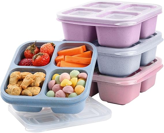 Amazon.com: LCHLZZ Snack Containers (4 Pack), 4 Compartments Snackle ...