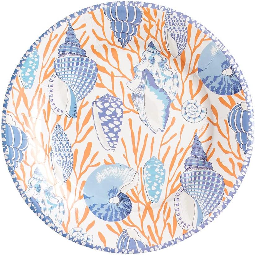 Amazon.com | Caspari Shell Toile Salad & Dessert Plates in Coral & Blue ...