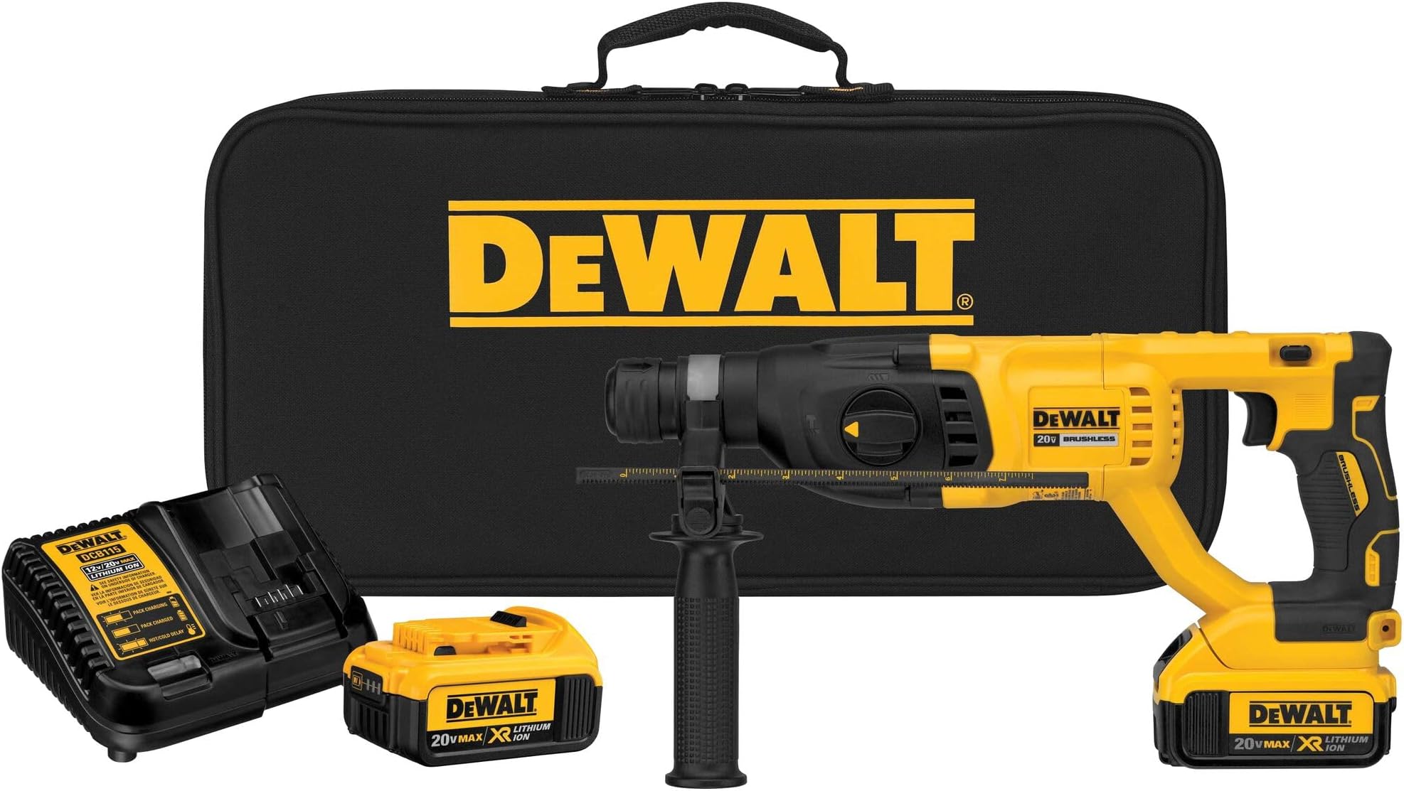 DEWALT Taladro de martillo giratorio 20 V MAX* XR con mango en D, 1 ...
