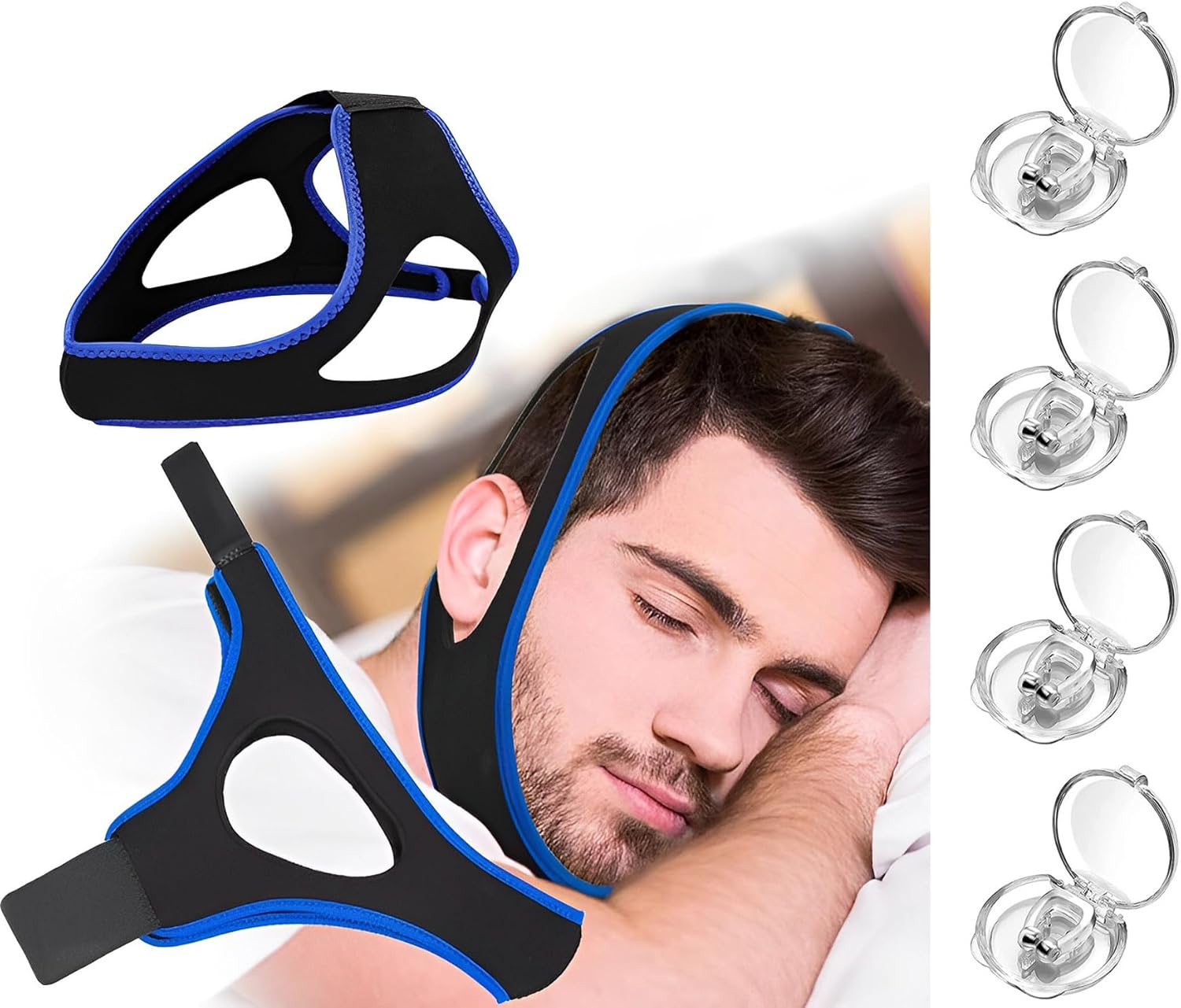 Amazon.com: Anti Snoring Chin Strap with 4 pcs Nose Clip Set - Stop ...