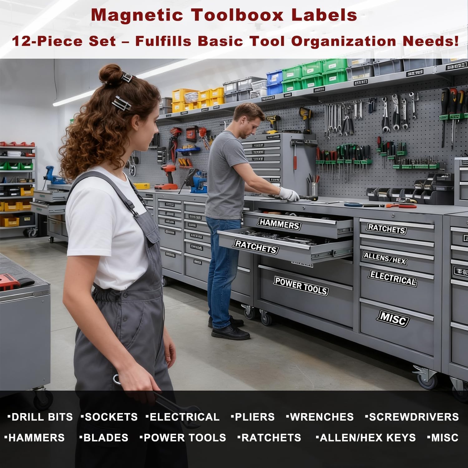 Steel Toolbox Cabinet Labels 12 Pack Of Magnetic Toolbox Labels, 3D ...