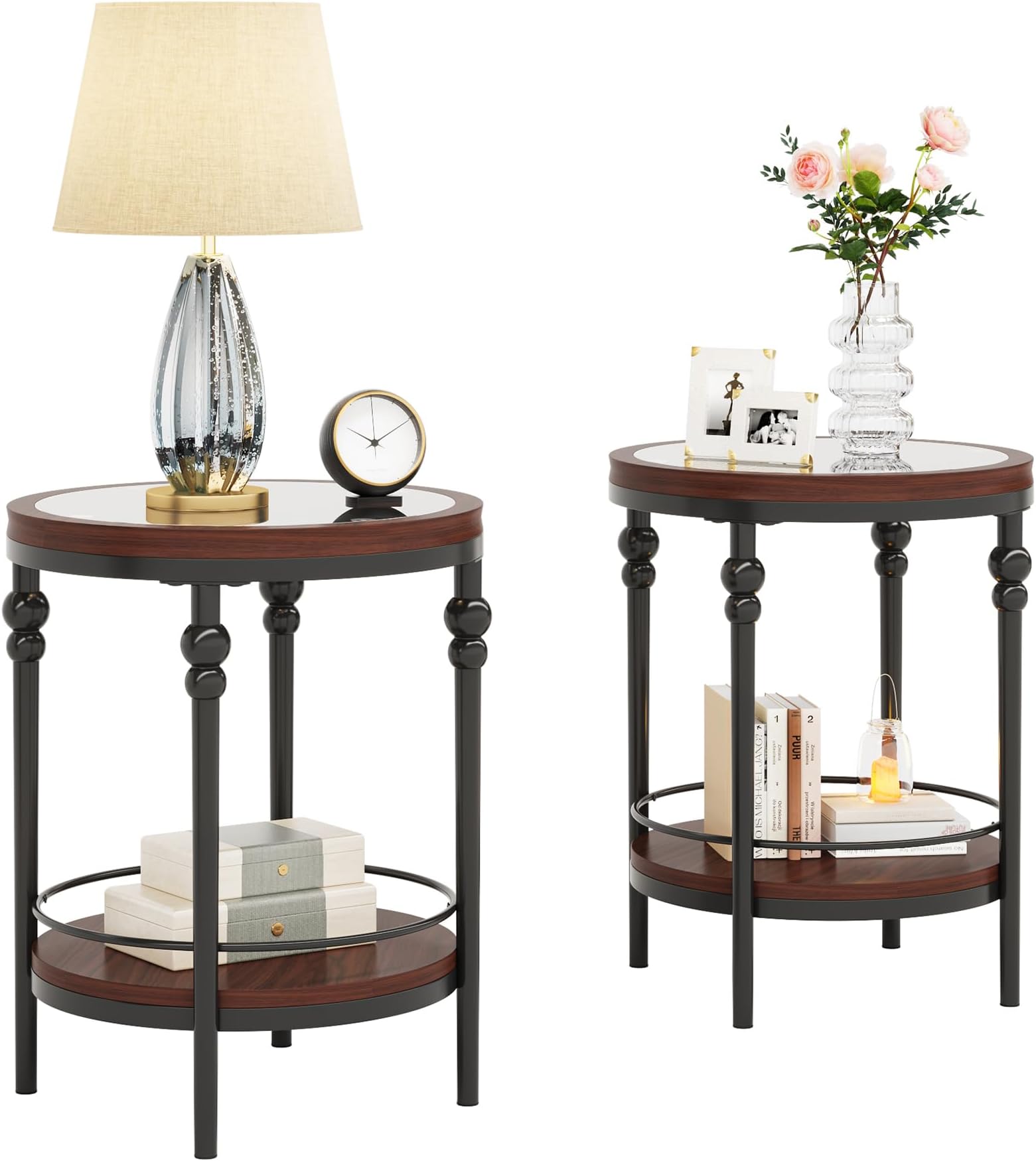 Amazon.com: Tribesigns Modern Industrial Glass End Table Set of Two, 2 ...