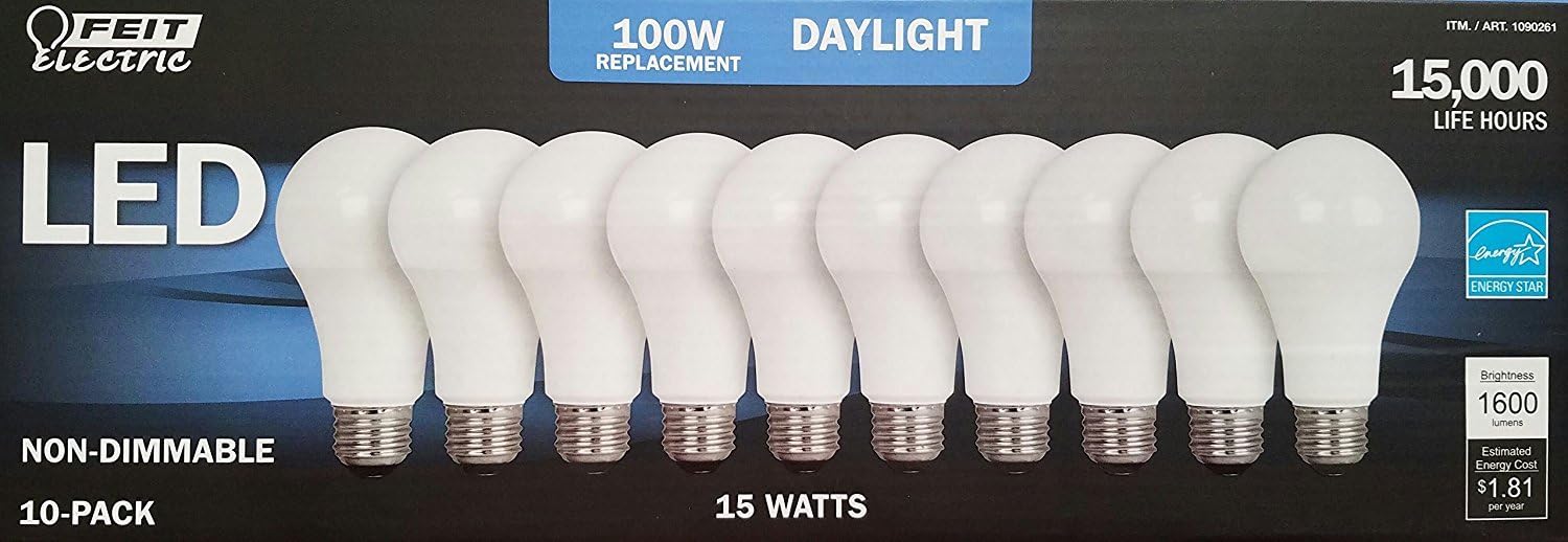 FEIT 100w LED Replacement Bulbs using 15W Daylight 5000K 1600 Lumens ...