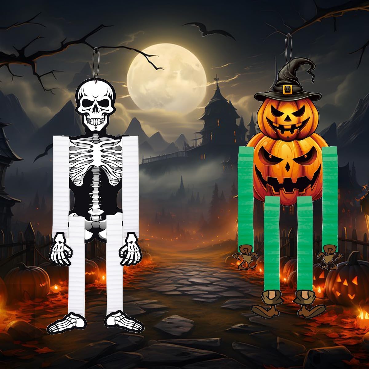 Amazon.com: 2 Pack Halloween Skull Pumkin Hanging Decoration, Large 3D ...