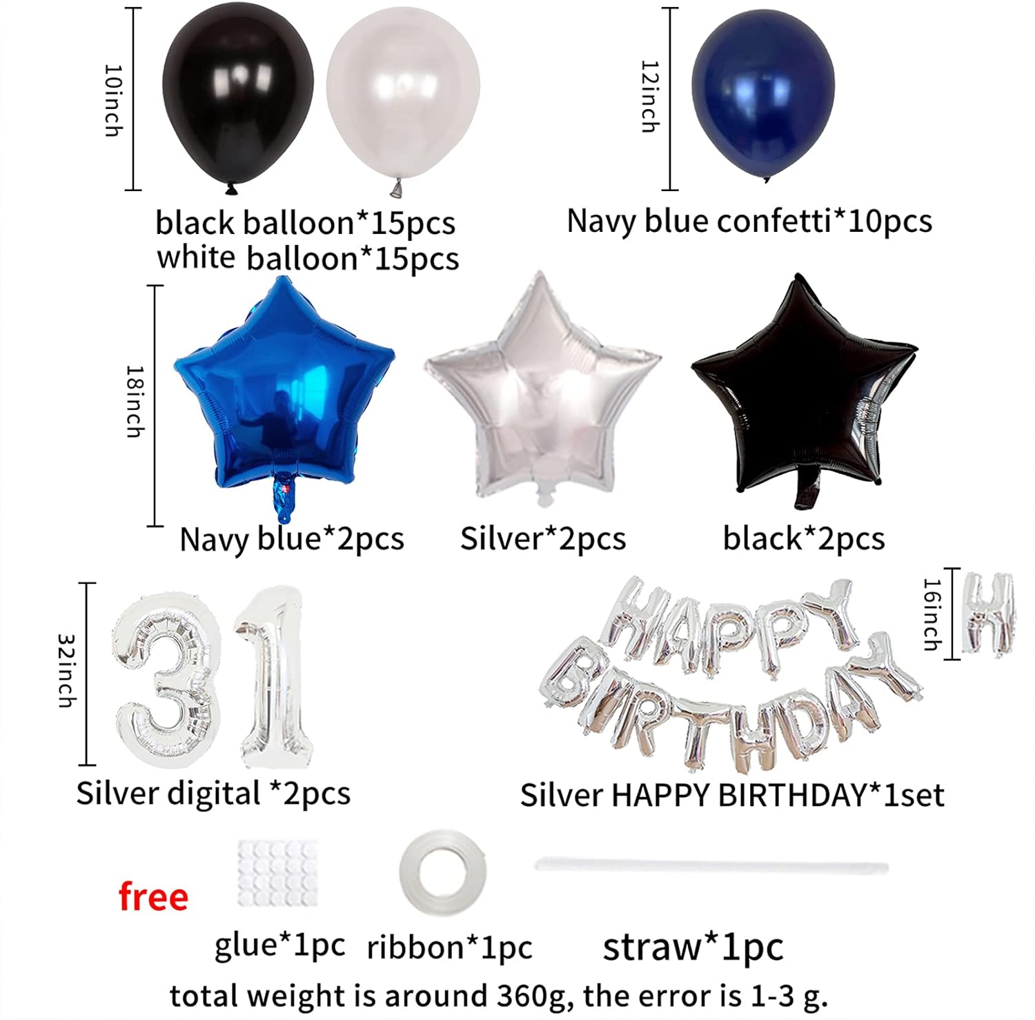 18th Birthday Party Decorations Navy Blue, Silver 40 Inch Foil Number ...