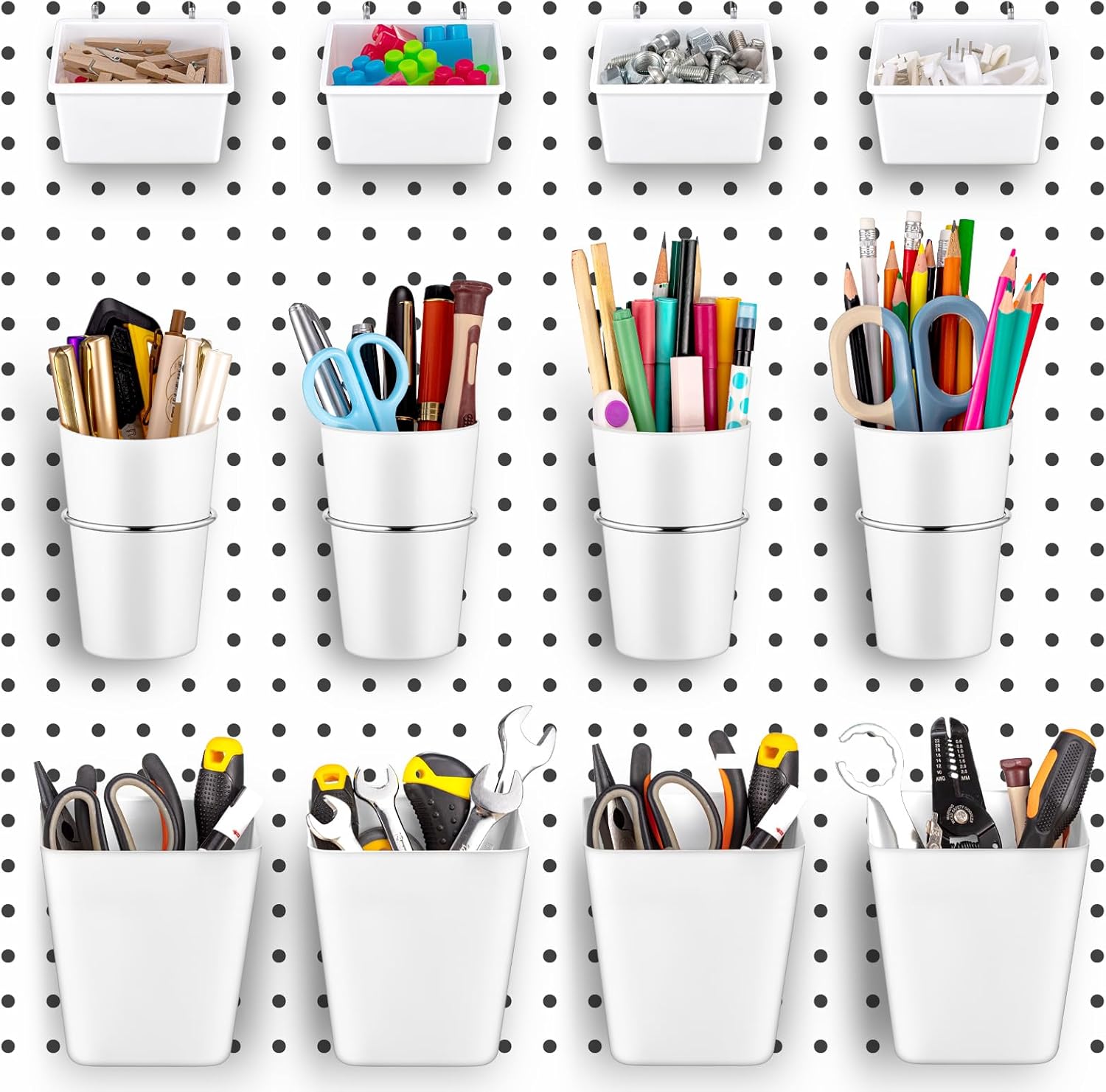Amazon.com: Jinei 12 Pcs Pegboard Bins and Cups with Hooks and Loops ...