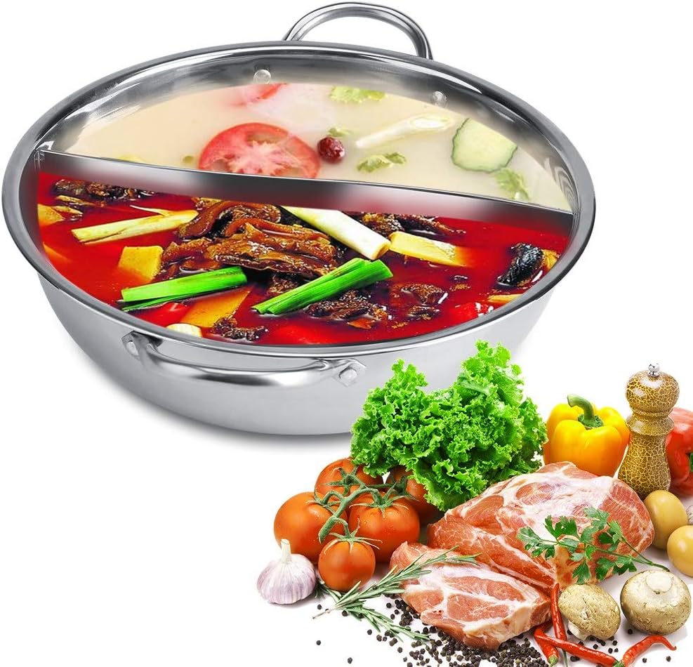 Amazon.com: Stainless Steel Hot Pot, Dual Sided Shabu Hot Pot ...