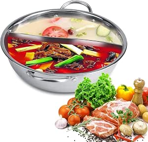 Amazon.com: Stainless Steel Hot Pot with Divider, Thick Nonstick Hot ...