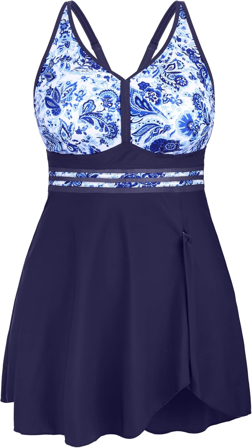 Amazon.com: SOTHEA Womens Plus Size Two Piece Swimdress with Briefs Swimsuits Modest Tummy ...