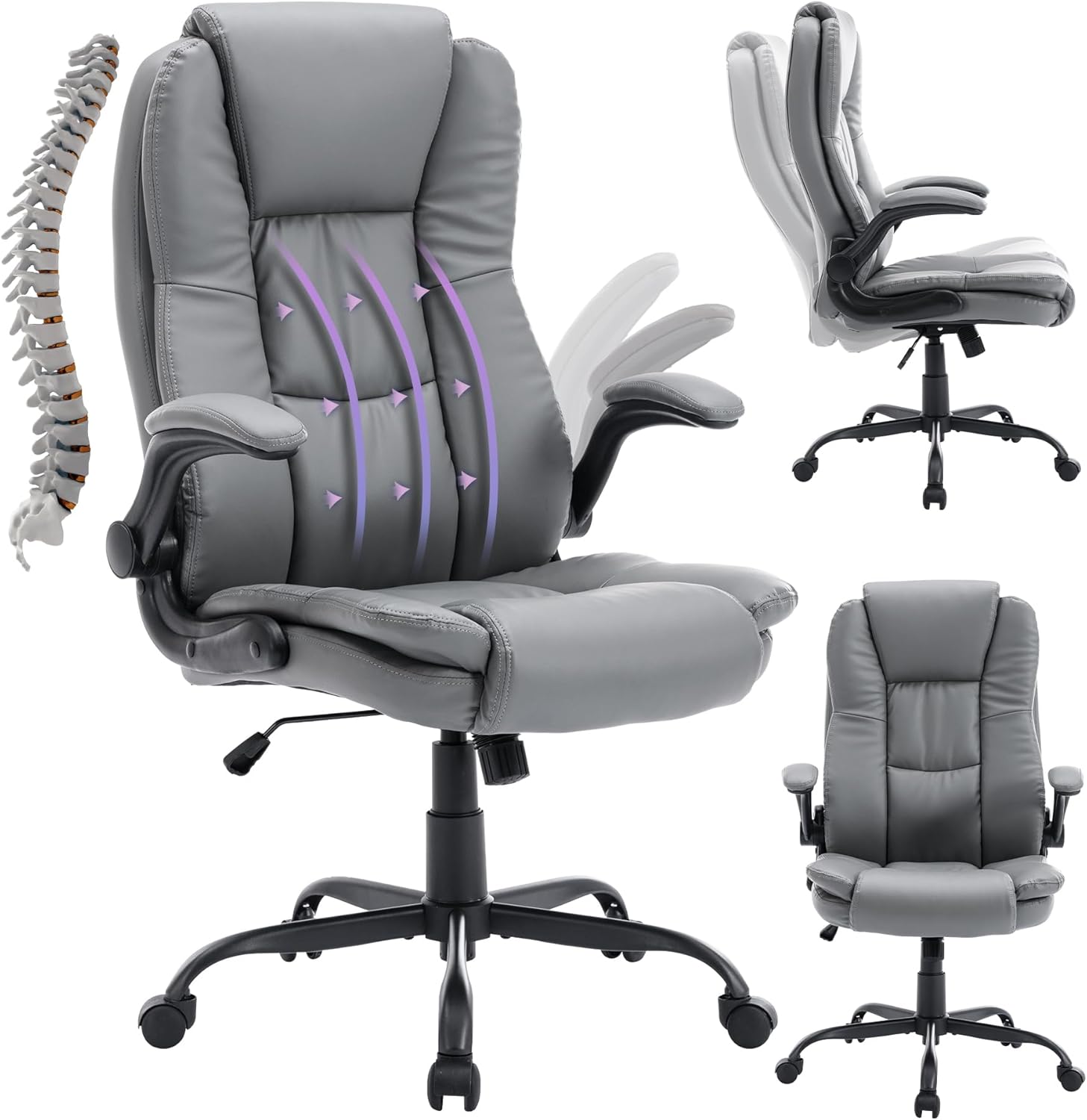 GNMLP2020 Silla de oficina ejecutiva grande y alta con reposabrazos abatible, silla de oficina ...