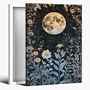 Amazon.com: Moon Eclipse Botanical Wall Art Dark Cottagecore Wall Decor Vintage Dark Academia ...