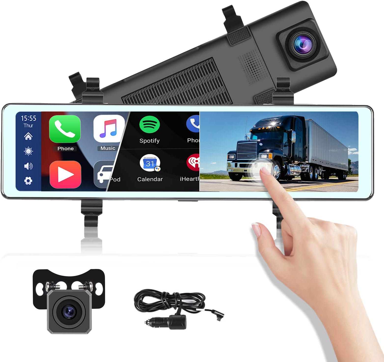 CAMECHO 11.26'' Mirror Dash Cam with Carplay Android Auto, 1080P Full ...