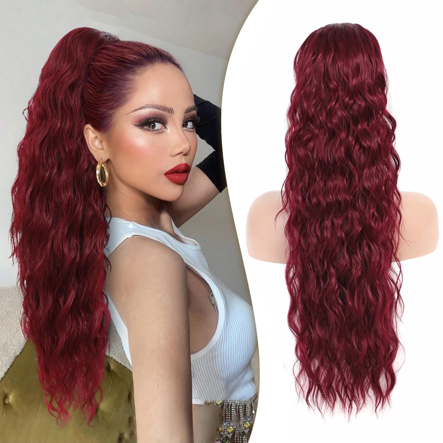 Amazon.com : Mairead Red Ponytail Extension Drawstring Curly Ponytail ...