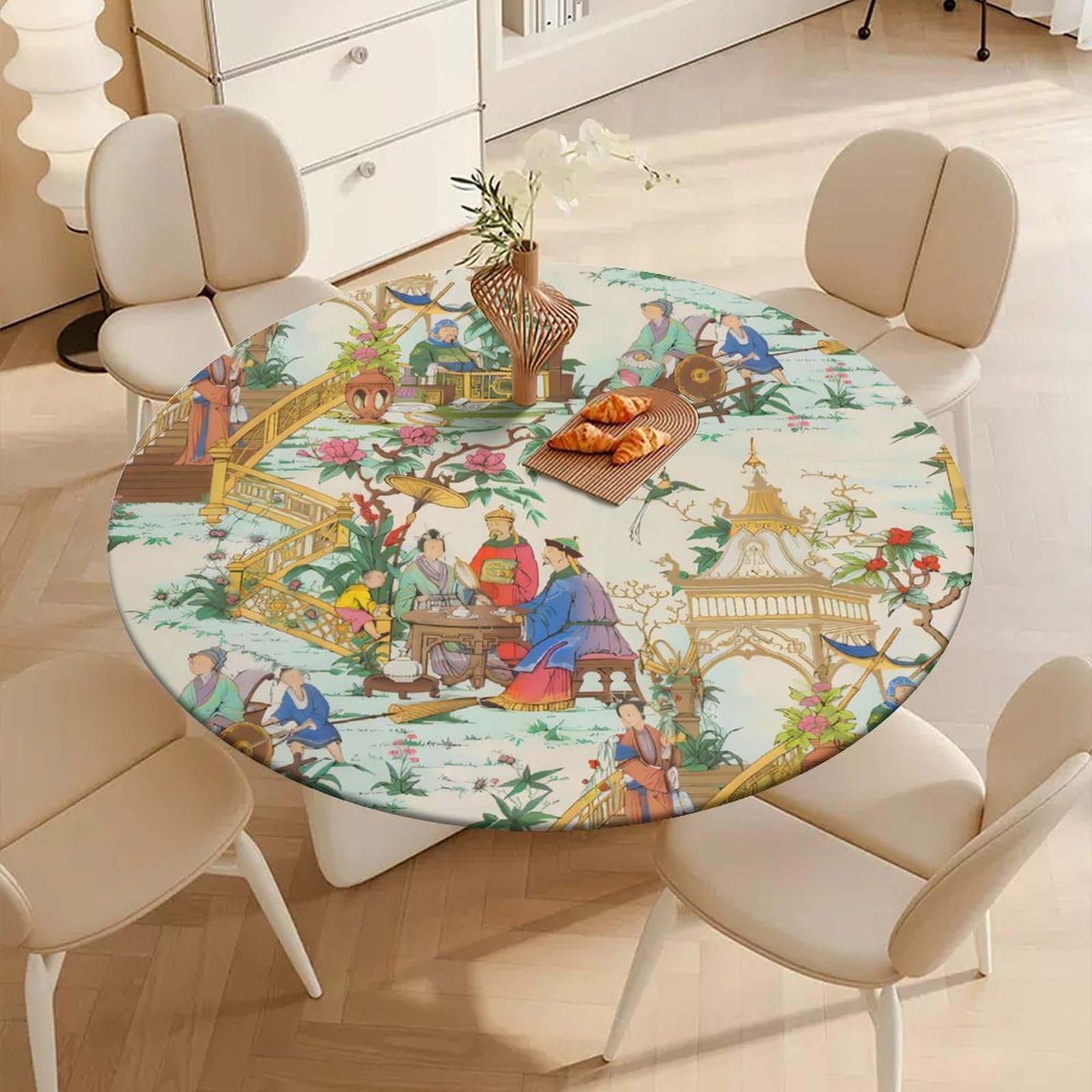 Amazon.com: MODEXO Chinese Style Chinoiserie Tablecloth Round ...