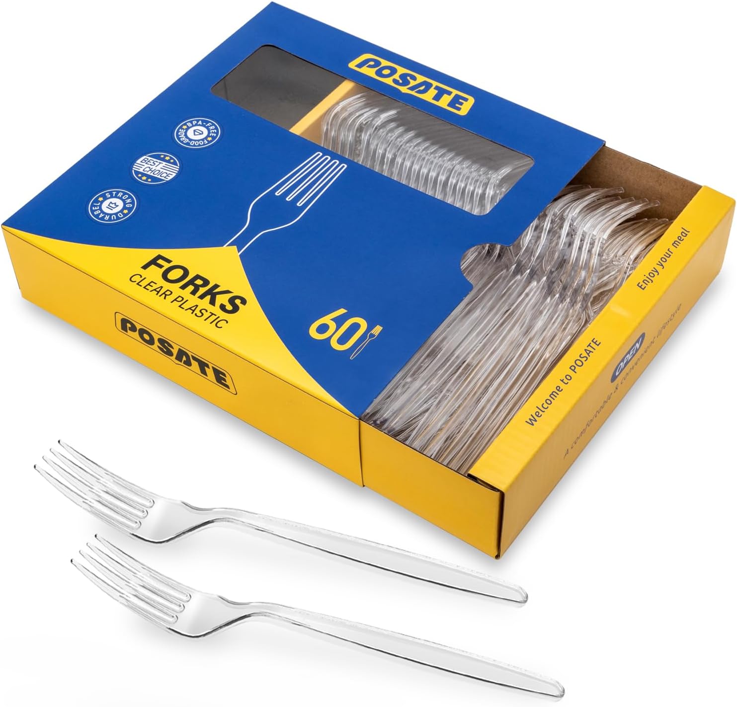 Amazon.com: POSATE Heavy Duty Plastic Forks, Clear Disposable, Pack of ...