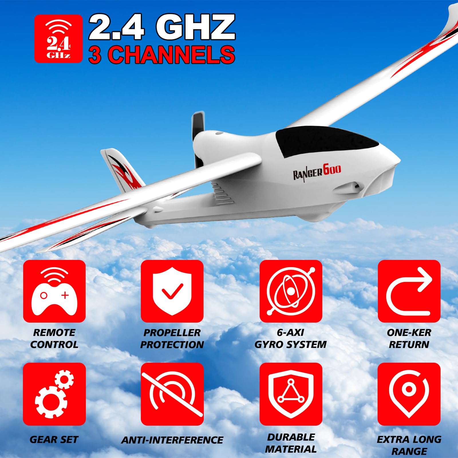 28 RC Plane Ranger600 3 Channel RC Airplane Glider Ready to Fly, 2.4GHz ...