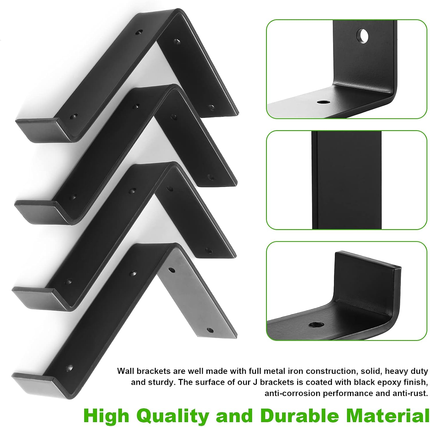 Booramy 4 Pack Shelf Bracket, Wall Mounted Shelve Support Brackets ...