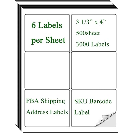Amazon.com : (8164/5164) 6 Up Shipping Address Labels, 3.33" X 4" FBA ...
