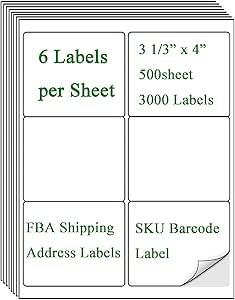 (8164/5164) 6 Up Shipping Address Labels, 3.33" X 4" FBA SKU Barcode ...