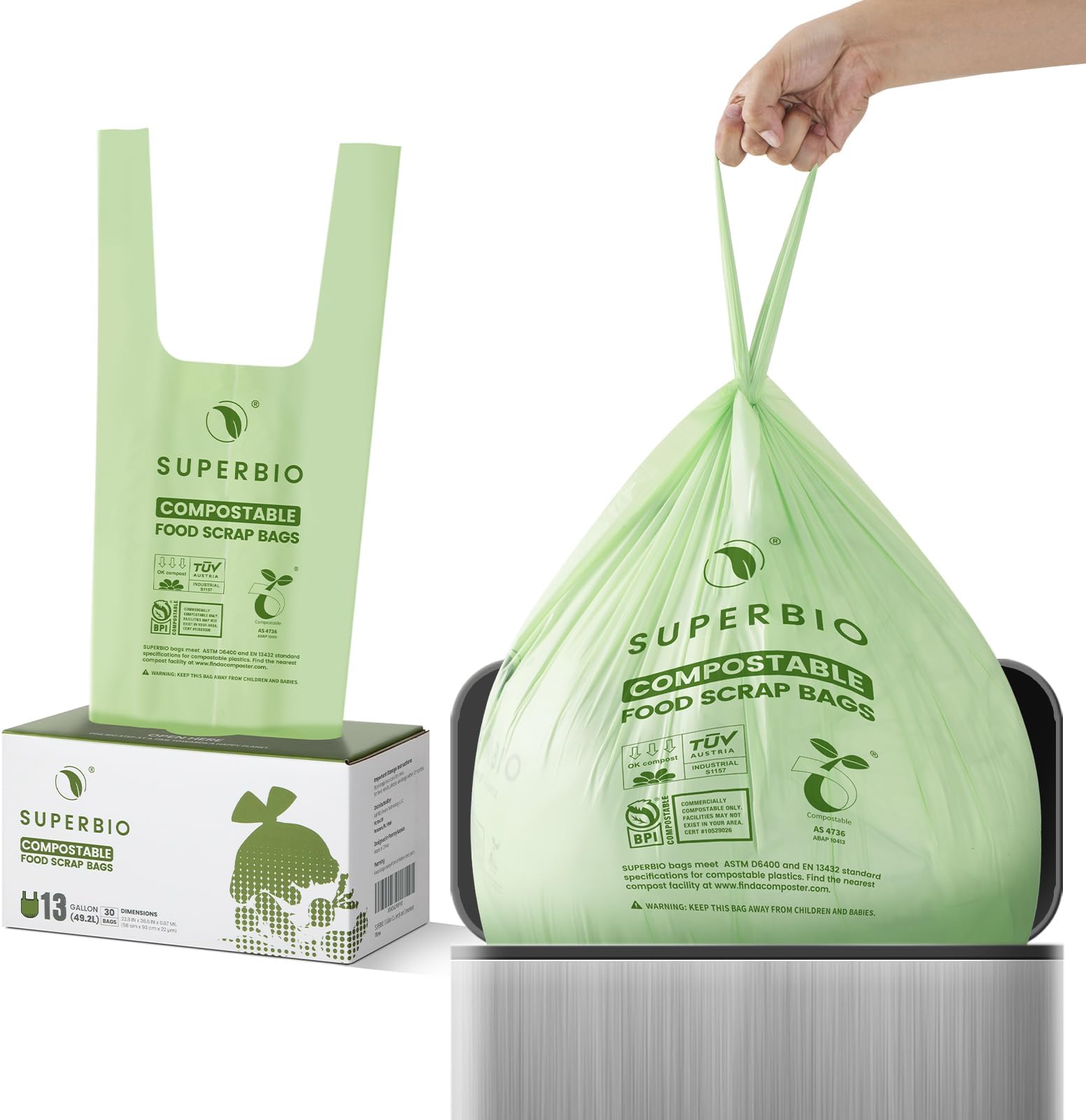 Amazon.com: BioBag Compostable Tall 13 Gallon Food Waste Bags - 4 Count ...