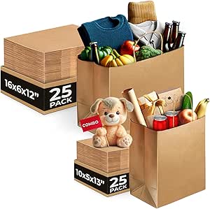 Amazon.com: Rosmonde 50 Pack 10x5x13 Large & 16x6x12 X Large, Combo ...