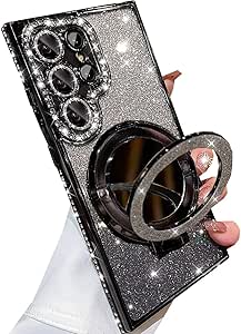 Amazon.com: Changjia for Samsung Galaxy S23 Ultra Magnetic Kickstand Glitter Case,[Compatible ...
