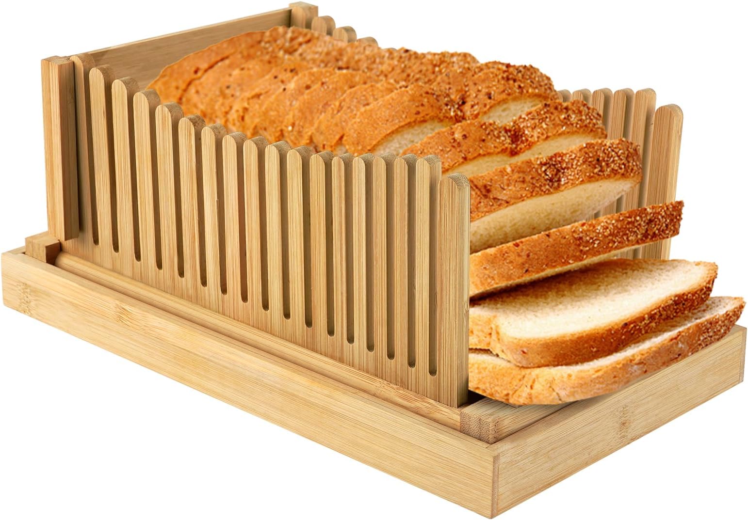 Amazon.com: Bamboo Bread Slicer with 3 Adjustable Thickness, Foldable ...