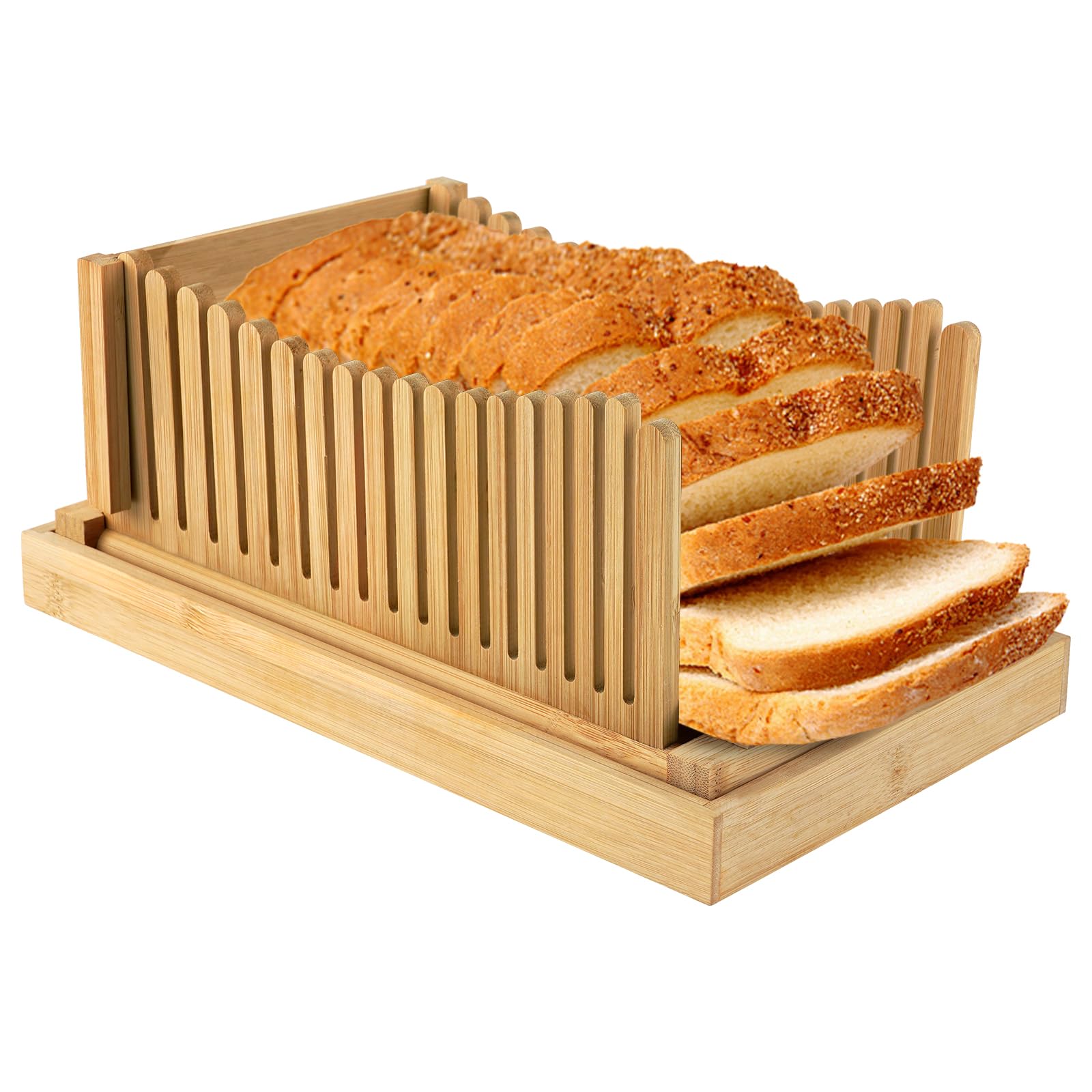 Amazon.com: Bamboo Bread Slicer for Homemade Bread, Foldable Adjustable ...