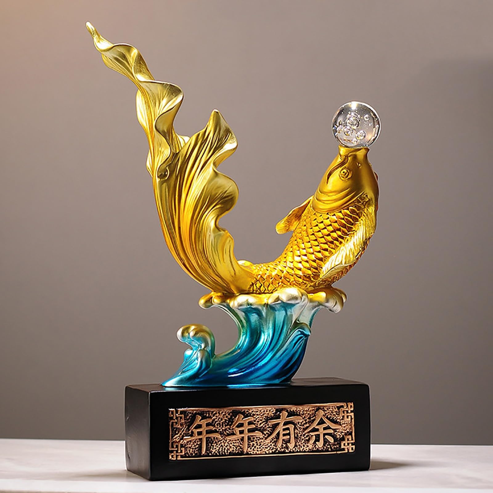 Amazon.com: Chinese Feng Shui Fish Statue, Handmade Resin Koi Lucky ...