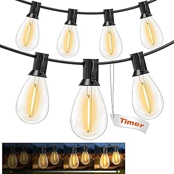 btfarm 100FT LED Outdoor String Lights Dimmable Timer, 32+2 Edison ...