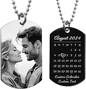 Amazon.com: Queenberry - Collar de acero inoxidable grabado con láser, para fecha/foto/texto ...