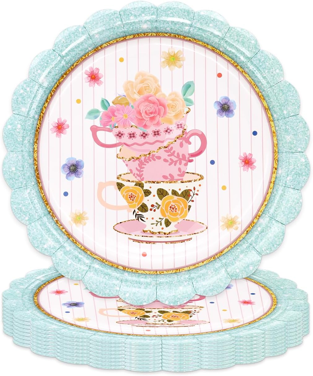 MAGLAUG Afternoon Tea Decorations Paper Plates, Floral Paper Disposable ...