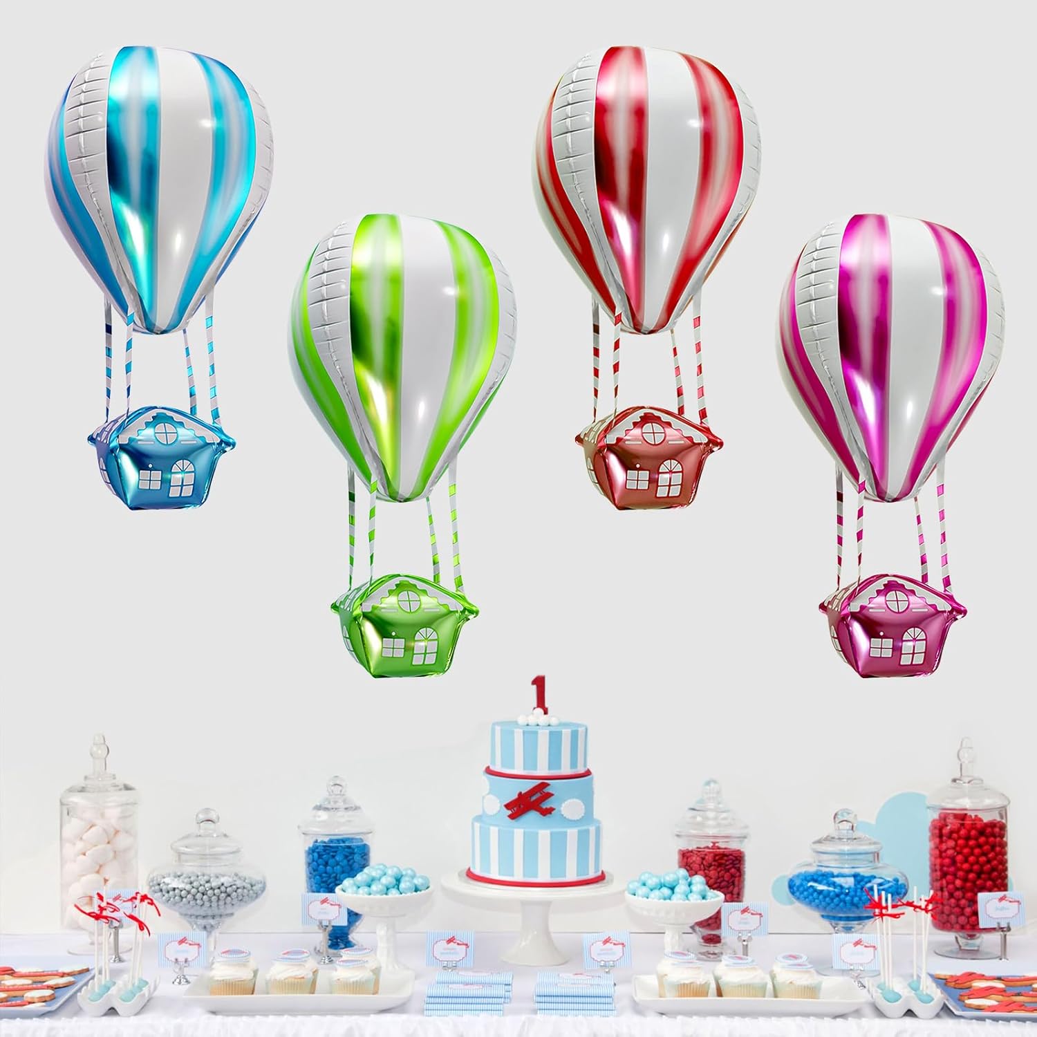 Amazon.com: Smorome 4pc Hot Air Balloon Foil Balloons for Kids Themed ...