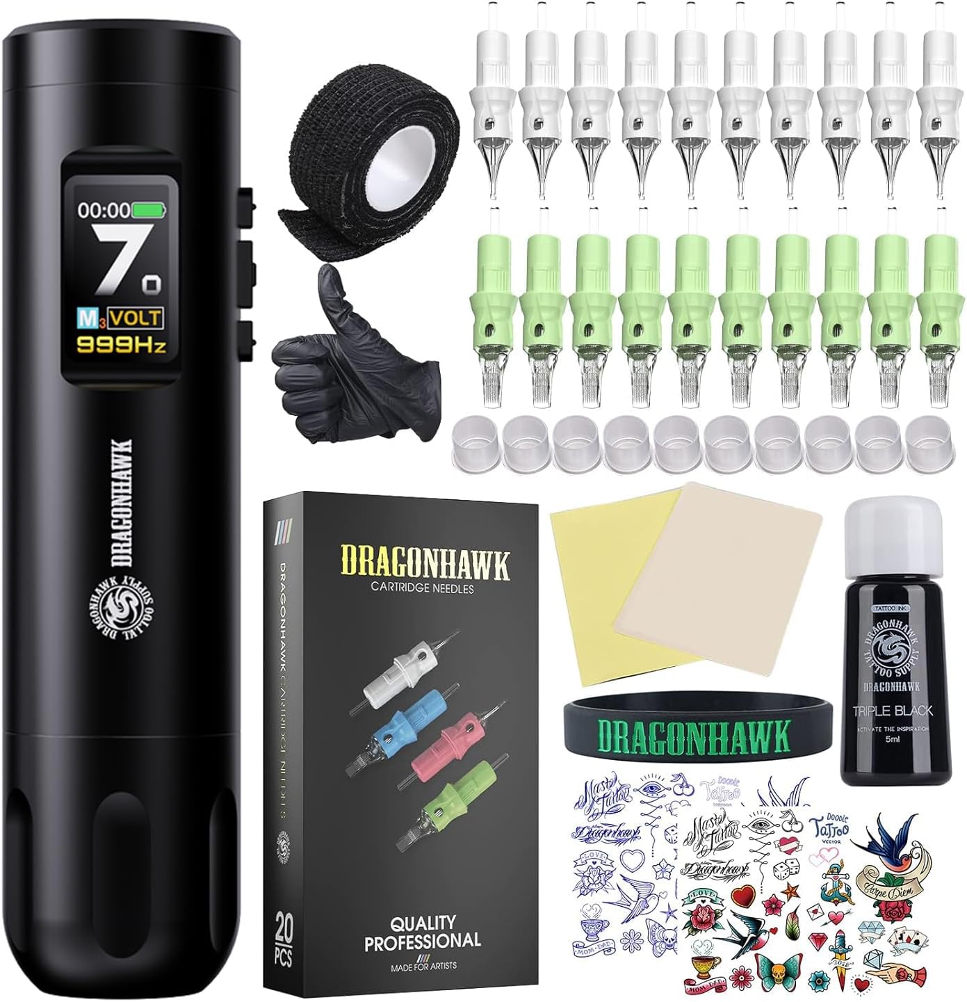 Amazon.com: Dragonhawk Tattoo Kit X7 Tattoo Gun Kit Pen Machine ...