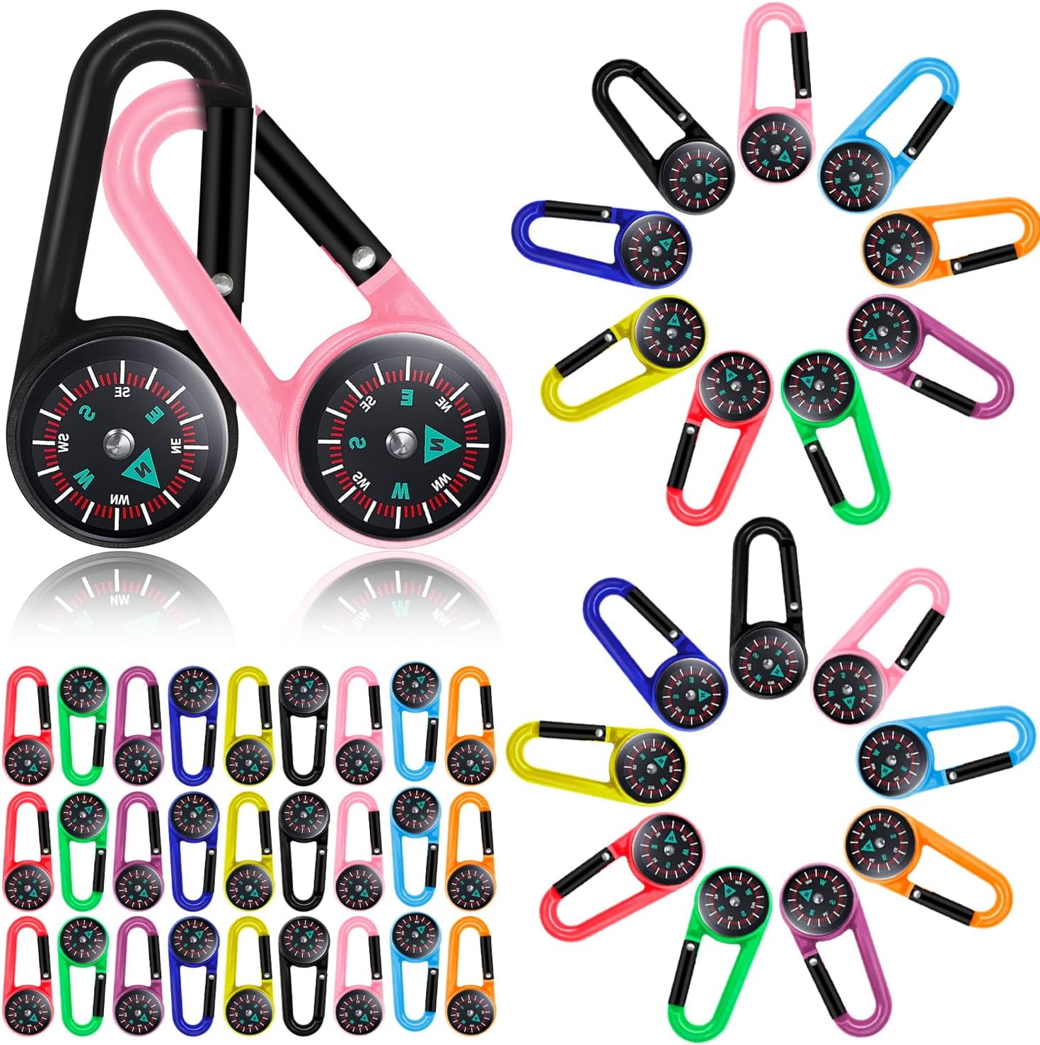 Amazon.com : 40 PCS Compass Keychain, Buckle Compass Keychain, Pocket ...