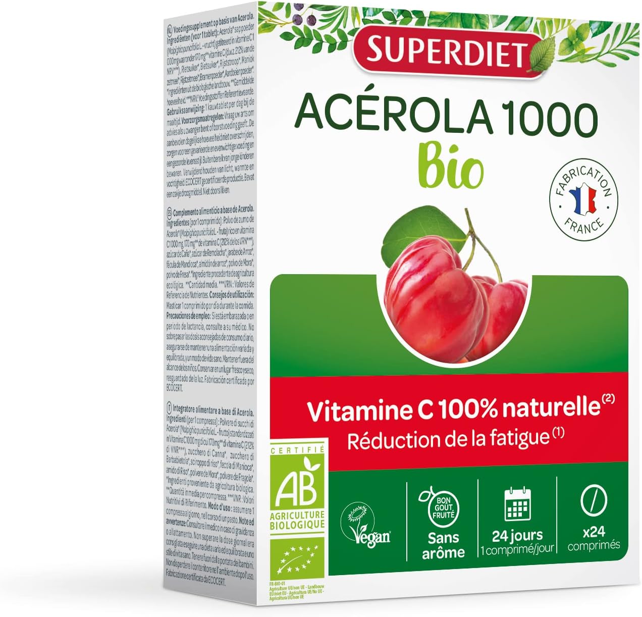 SUPERDIET- ACÉROLA 1000 BIO - Haute concentration en Vitamine C ...