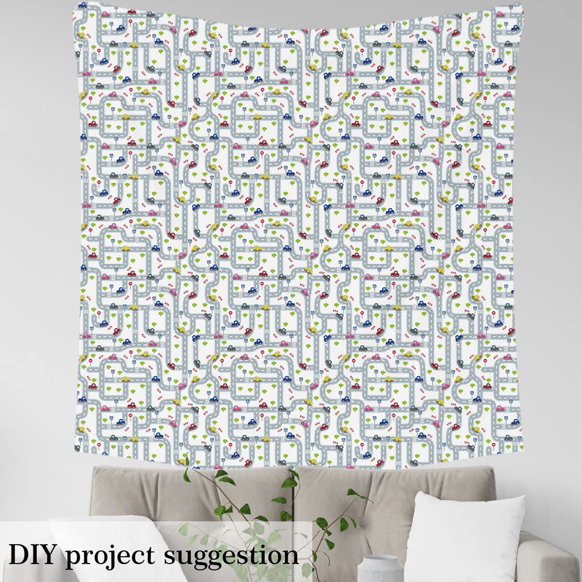 Snapklik.com : Cartoon Car Road Fabric By The Yard, Kids Car Race Track ...
