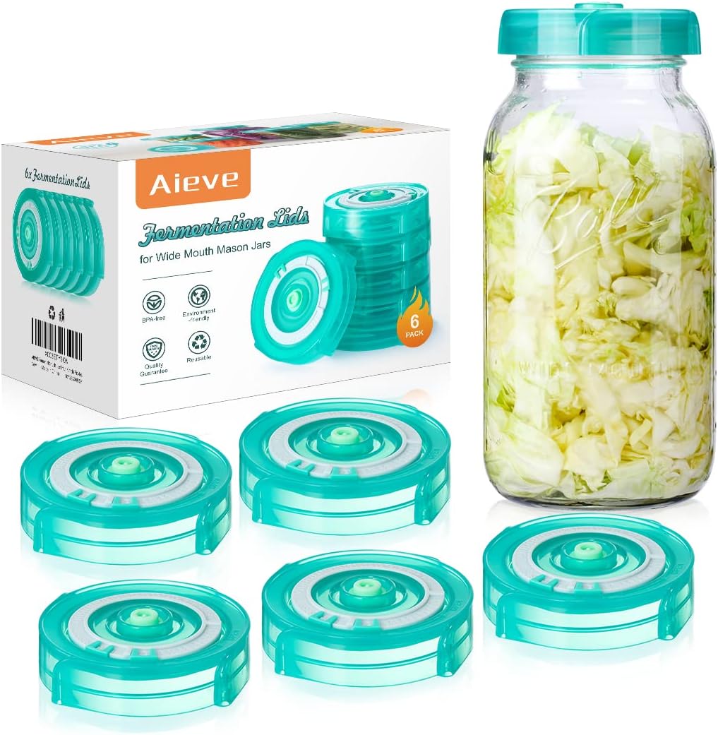 AIEVE Fermentation Lids, 6 Pack Mason Jar Fermenting Kit for Wide Mouth ...