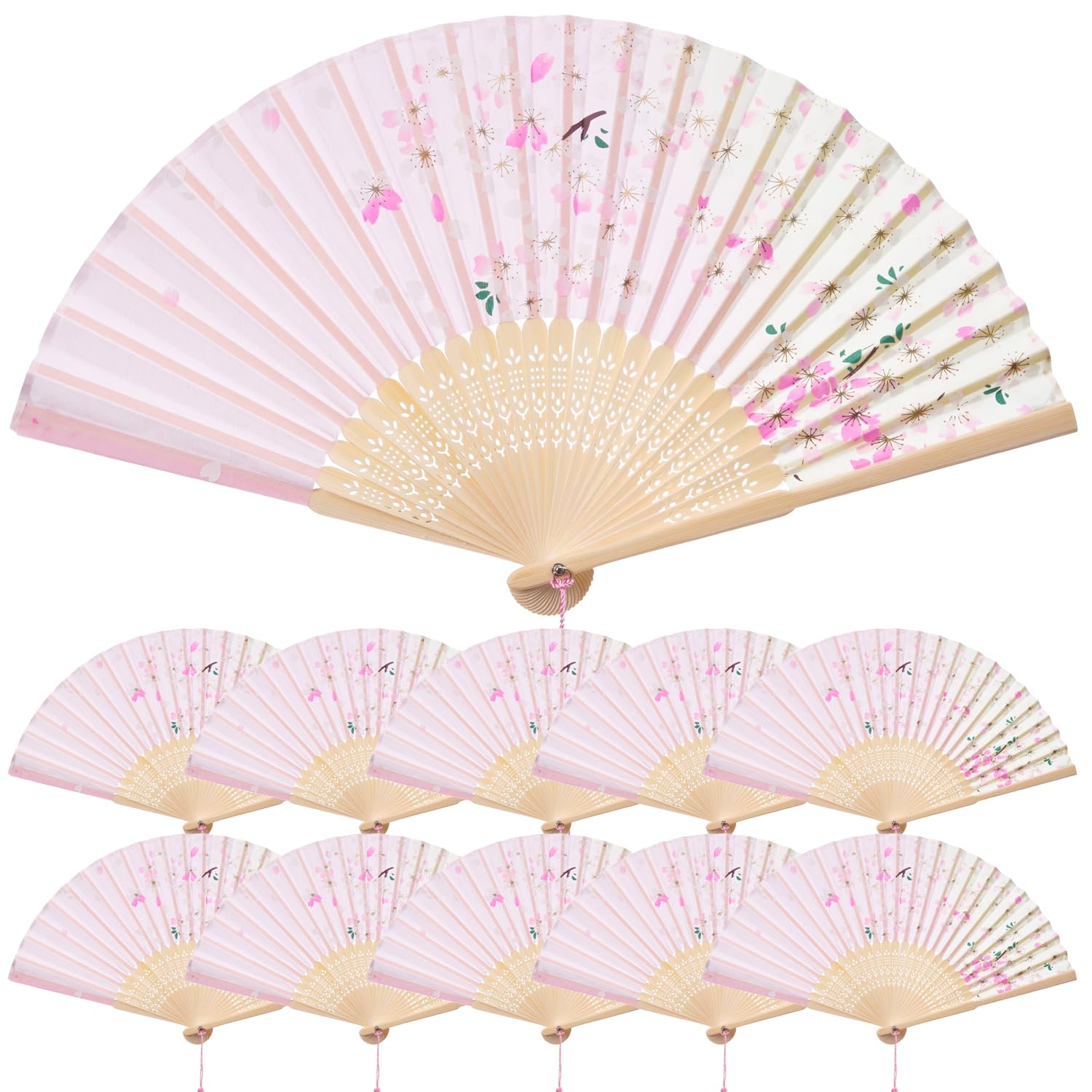 Amazon.com: QIRMIZI 10 Pieces Handheld Fans, Silk Folding Fans, Floral ...