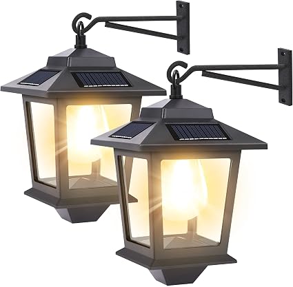 2 Pack Solar Wall Lanterns with Replaceable Bulb,Outdoor Hanging Solar ...