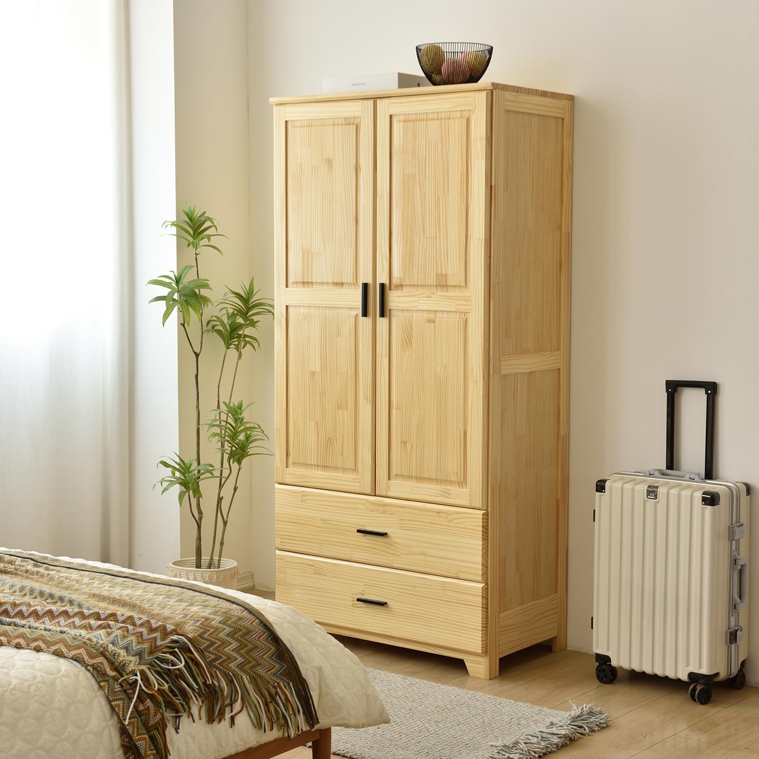Amazon.com: Pine Wood Closet with Rattan Doors and Two Drawers (Natural ...