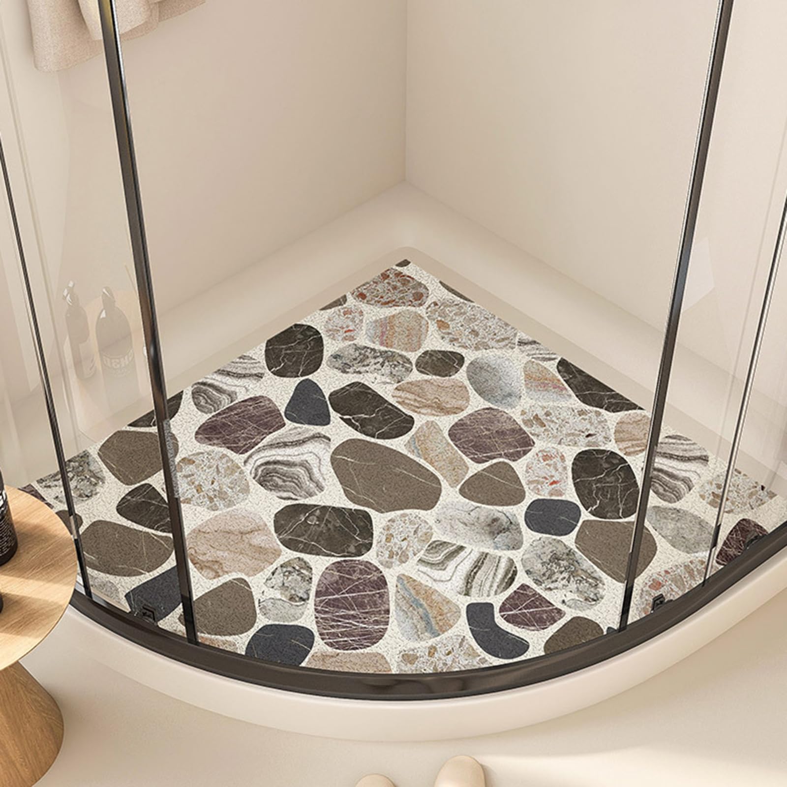 EUPXRHY Corner Shower Mat with Drainage Holes, PVC Loofah Curved Bath ...