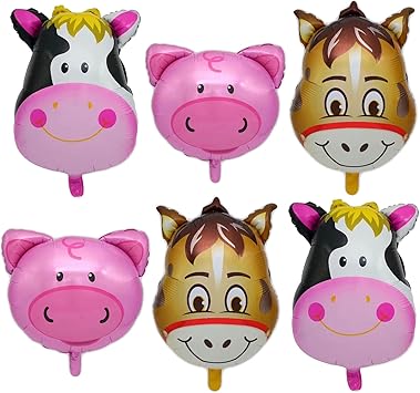 Amazon.com: 6Pieces Cow Foil Balloons Donkey Balloons Pig Balloons Cow ...