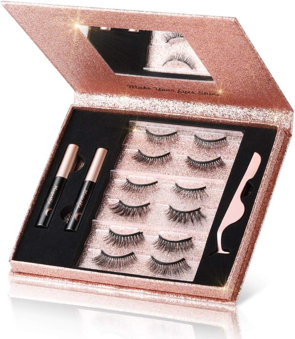 6 Pairs 3D Natural Look Magnetic Lashes Kit, 2 Tubes Long Lasting ...